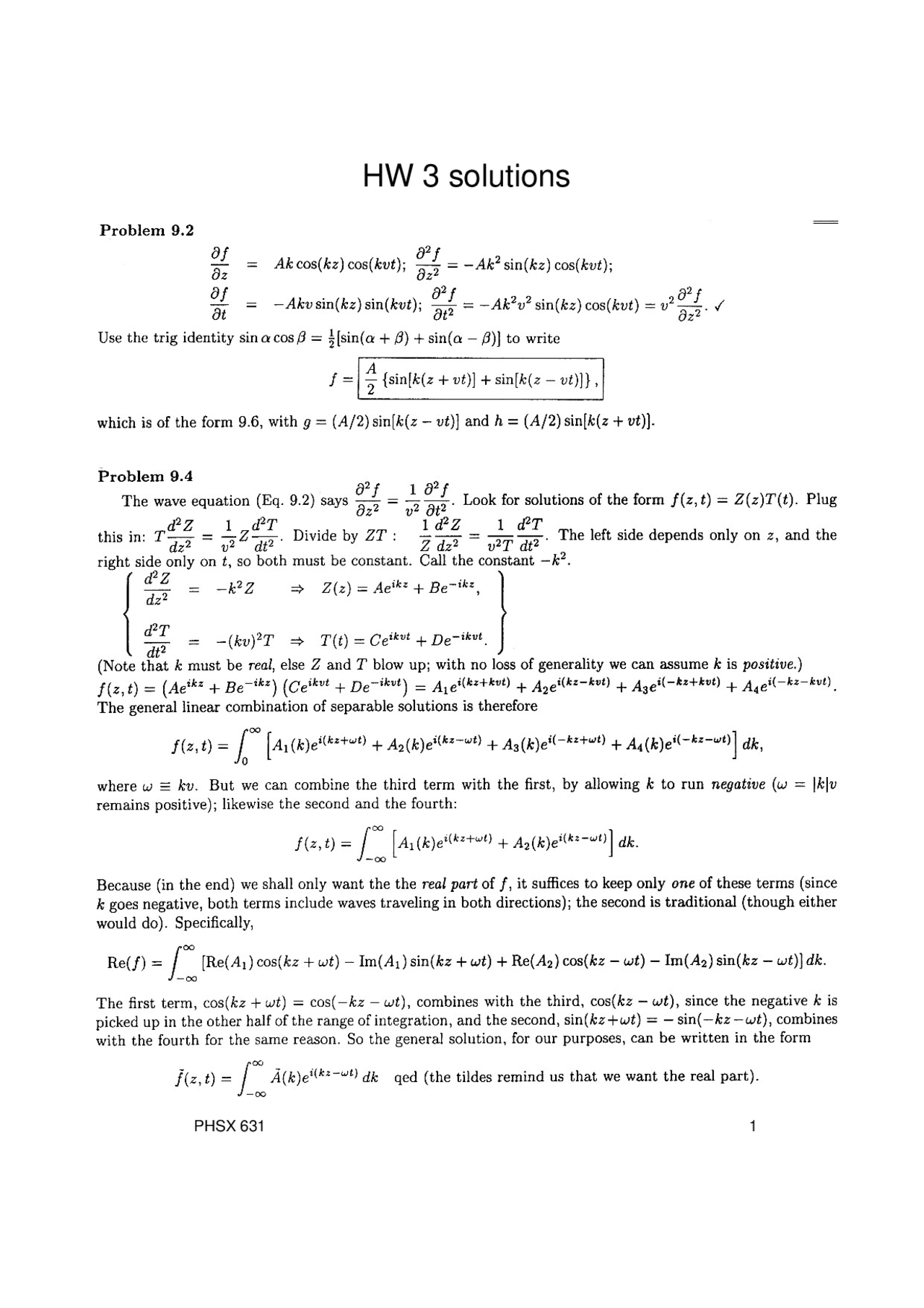 Homework 3 Solutions Electromagnetic Theory Phsx 631 Docsity