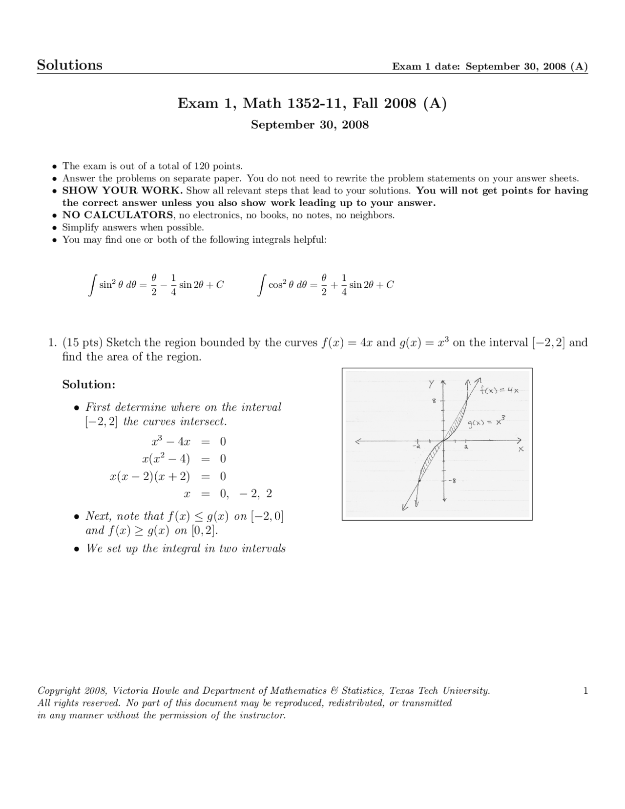 Exam 1 Solutions Calculus Ii Honors Math 1352 Docsity