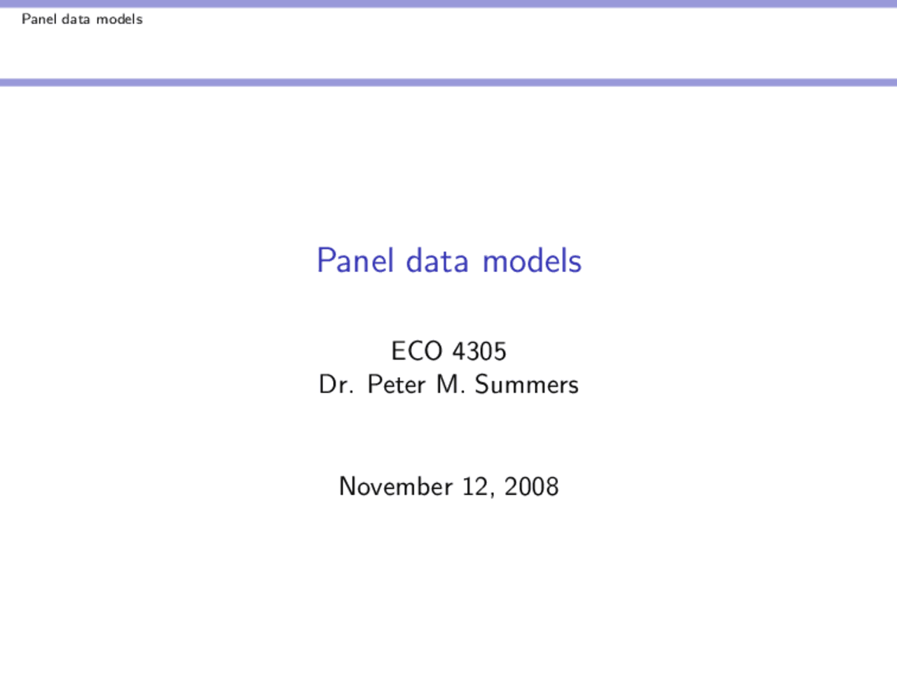 Panel Data Models - Introduction to Econometrics | ECO 4305 - Docsity