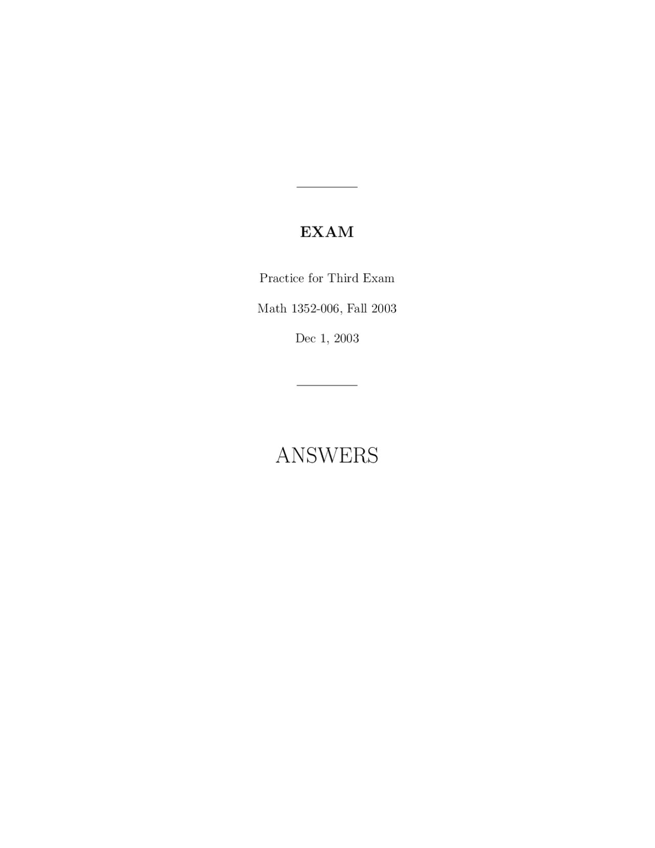 Practice For Third Exam Solved Problems On Calculus Ii For Honors