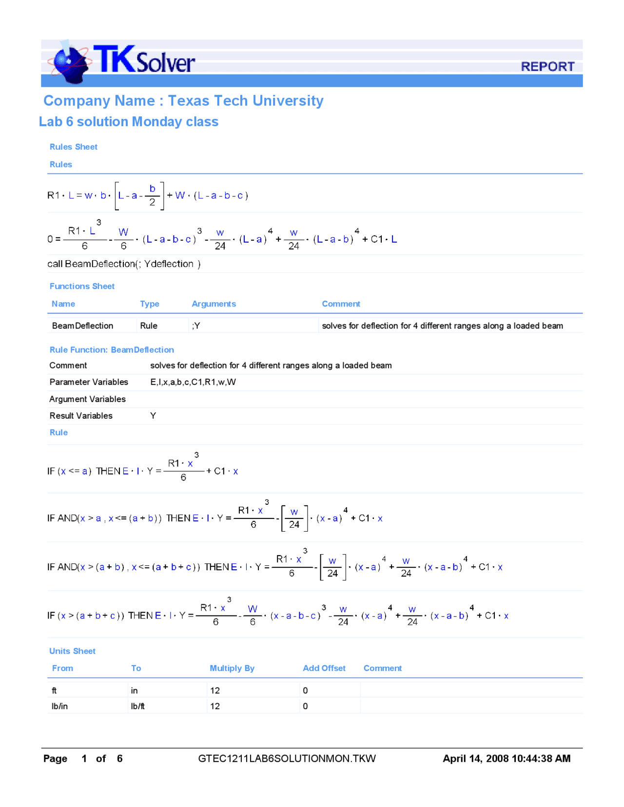 Lab 6 Solution: Rules Sheet, Functions Sheet | GTEC 1211 - Docsity