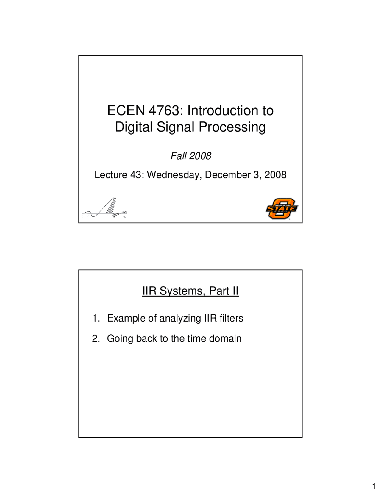 Introduction To The Digital Signals Processing Ecen 4763 Docsity