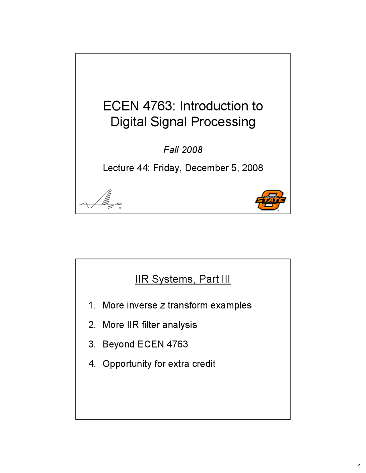 Iir Systems Part Iii Lecture Slides Ecen 4763 Docsity