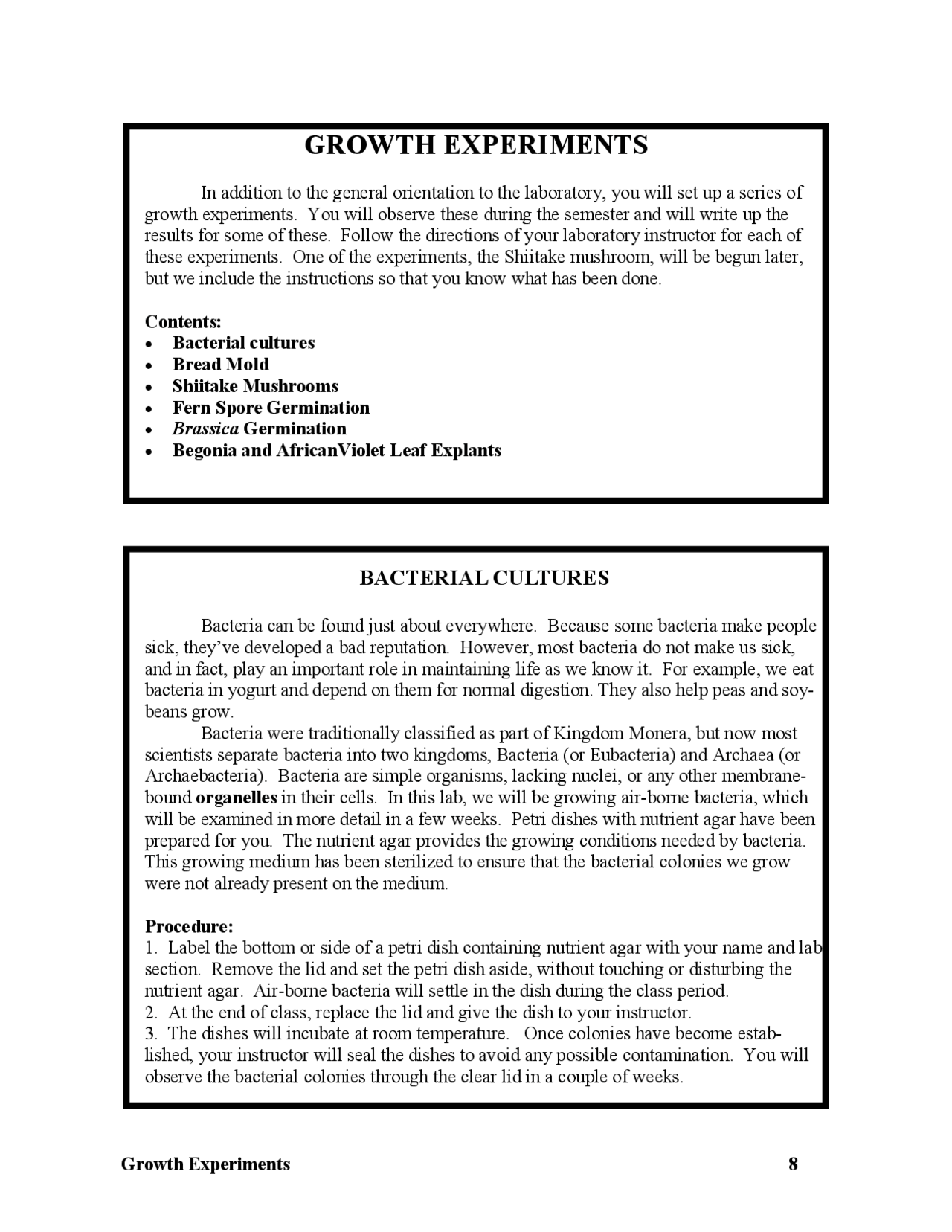 Laboratory Growth Experiments Introductory Botany Bot 1010 Docsity