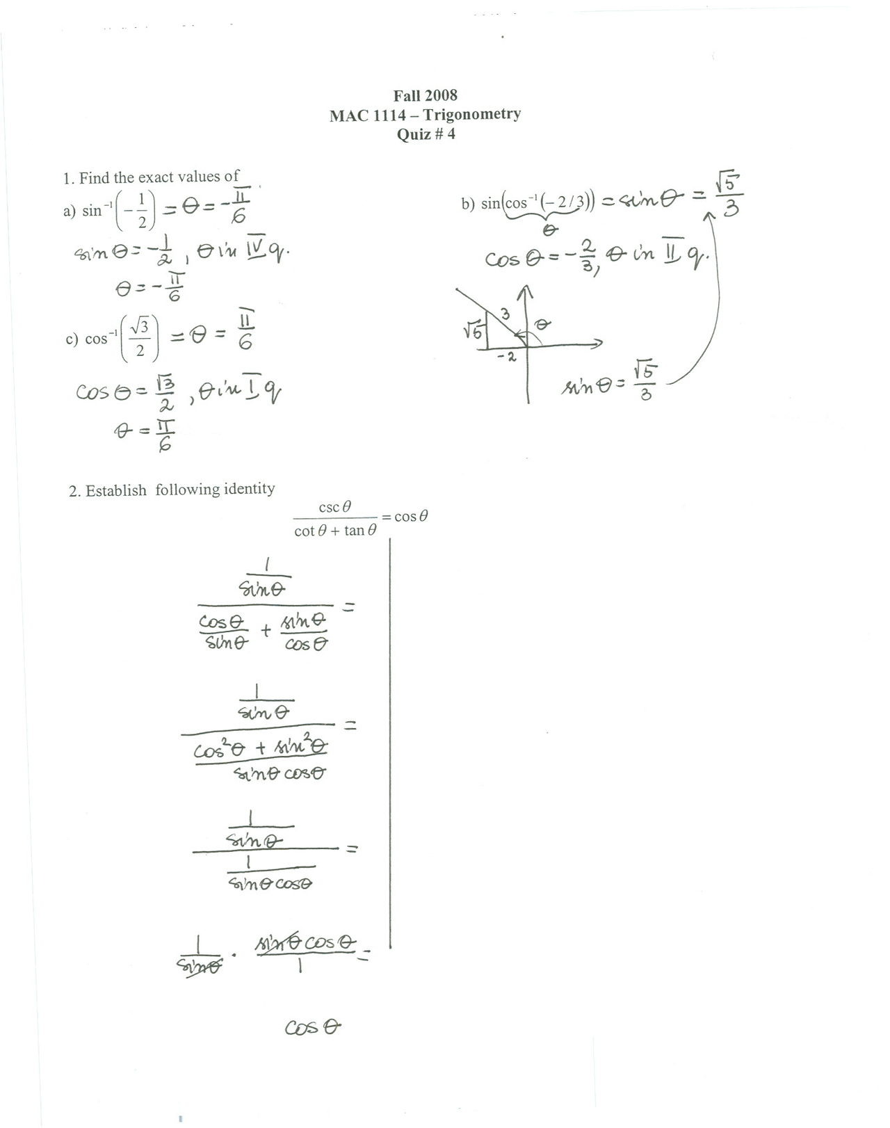 Trigonometry Quiz 4 Exercises With Solutions Mac 1114 Quizzes