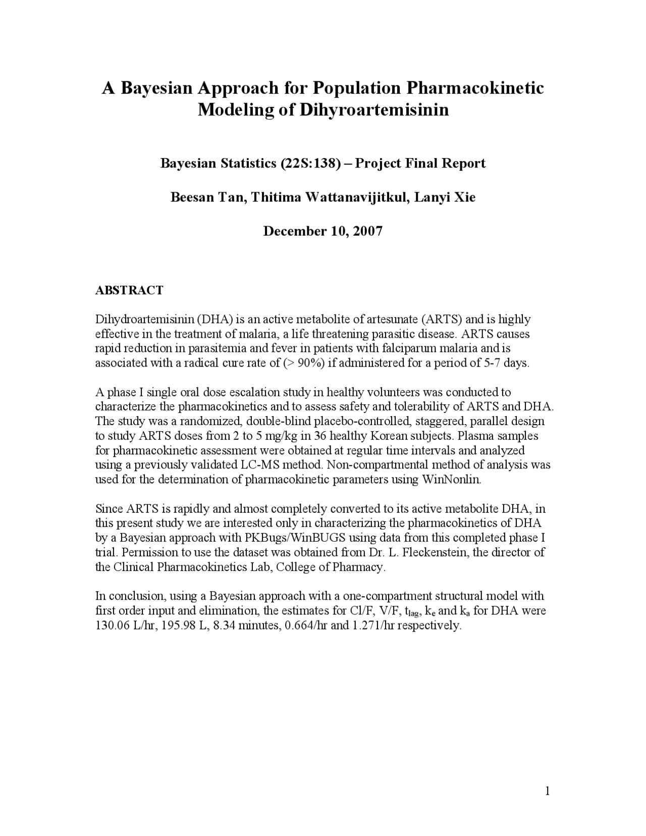 Bayesian Statistics Final Project Report 22s 138 Docsity