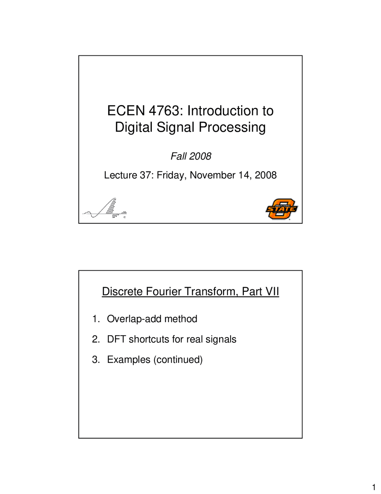 Discrete Fourier Transforms Part Vii Lecture Slides Ecen 4763