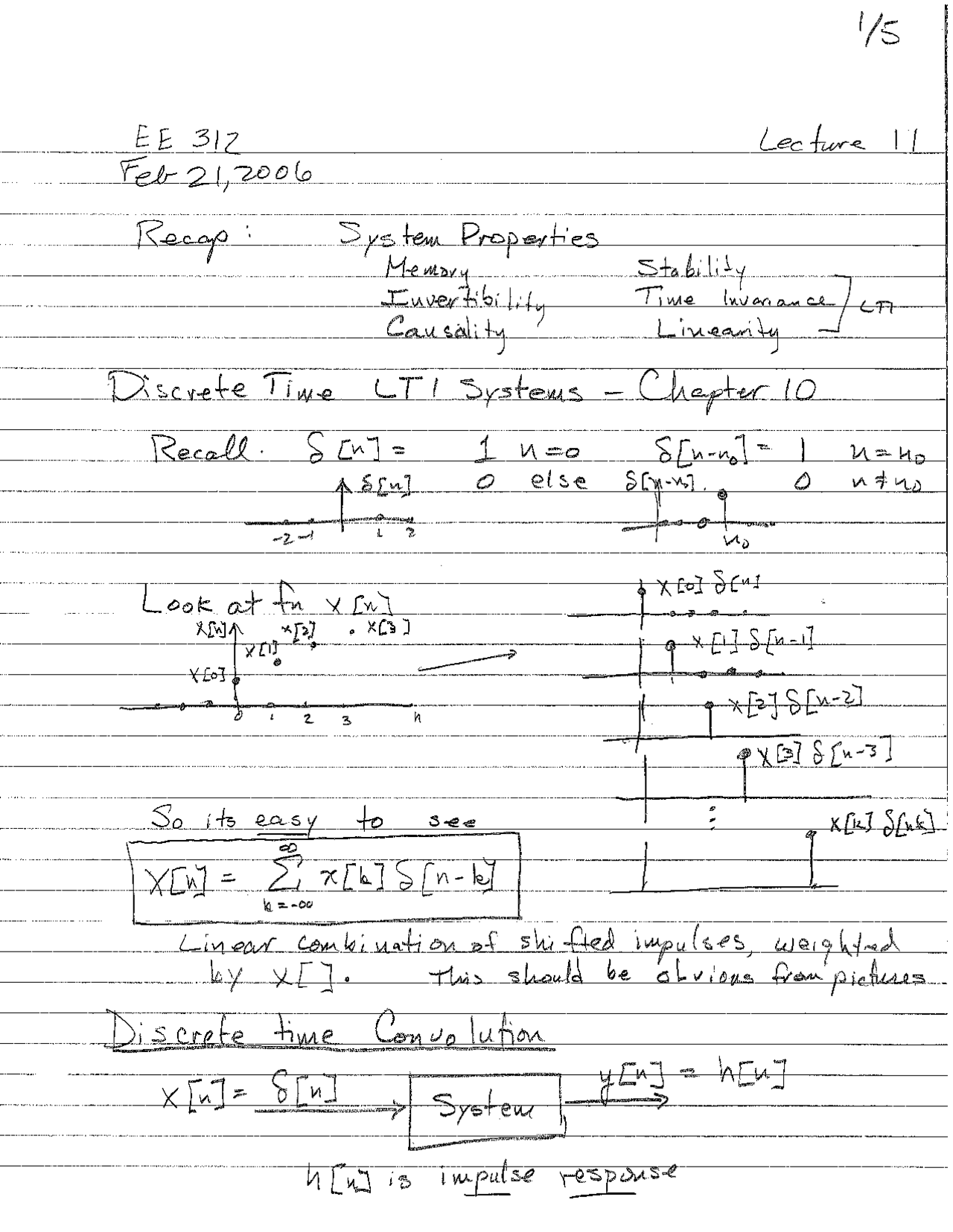 Discrete Time Convolution Handwritten Notes Ece 312 Docsity