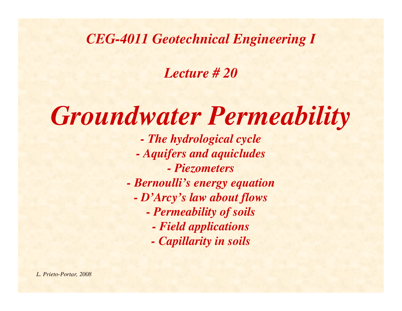 Groundwater Permeability Lecture Slides Ceg 4011 Docsity