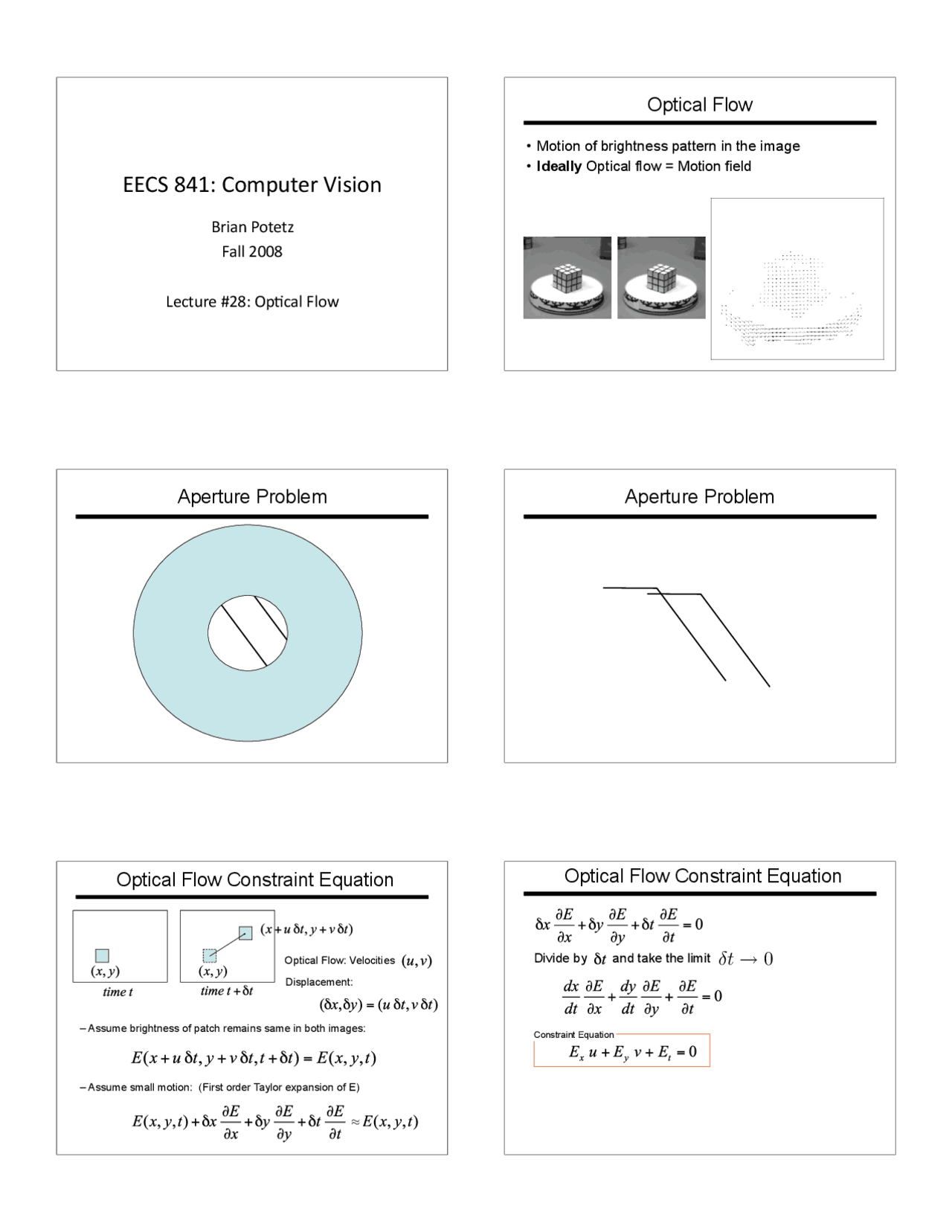 Computer Vision Optical Flow Slides Eecs 841 Docsity