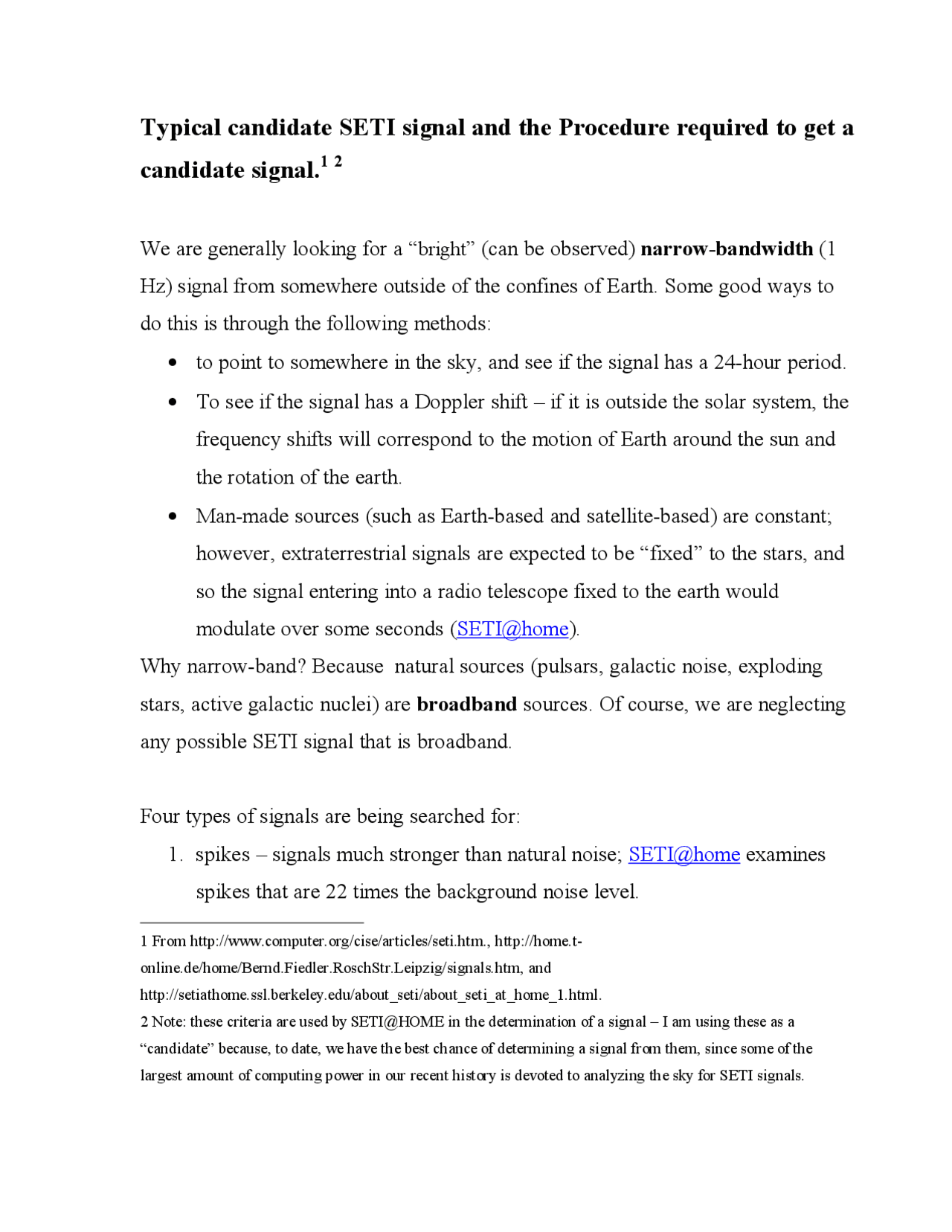 Typical Candidate SETI Signal and Procedure Required to Get a Candidate Signal | ASTR 3420 - Docsity