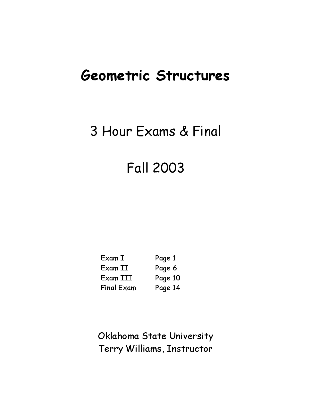 16 Problems On Geometric Structures Exam Math 3403 Docsity