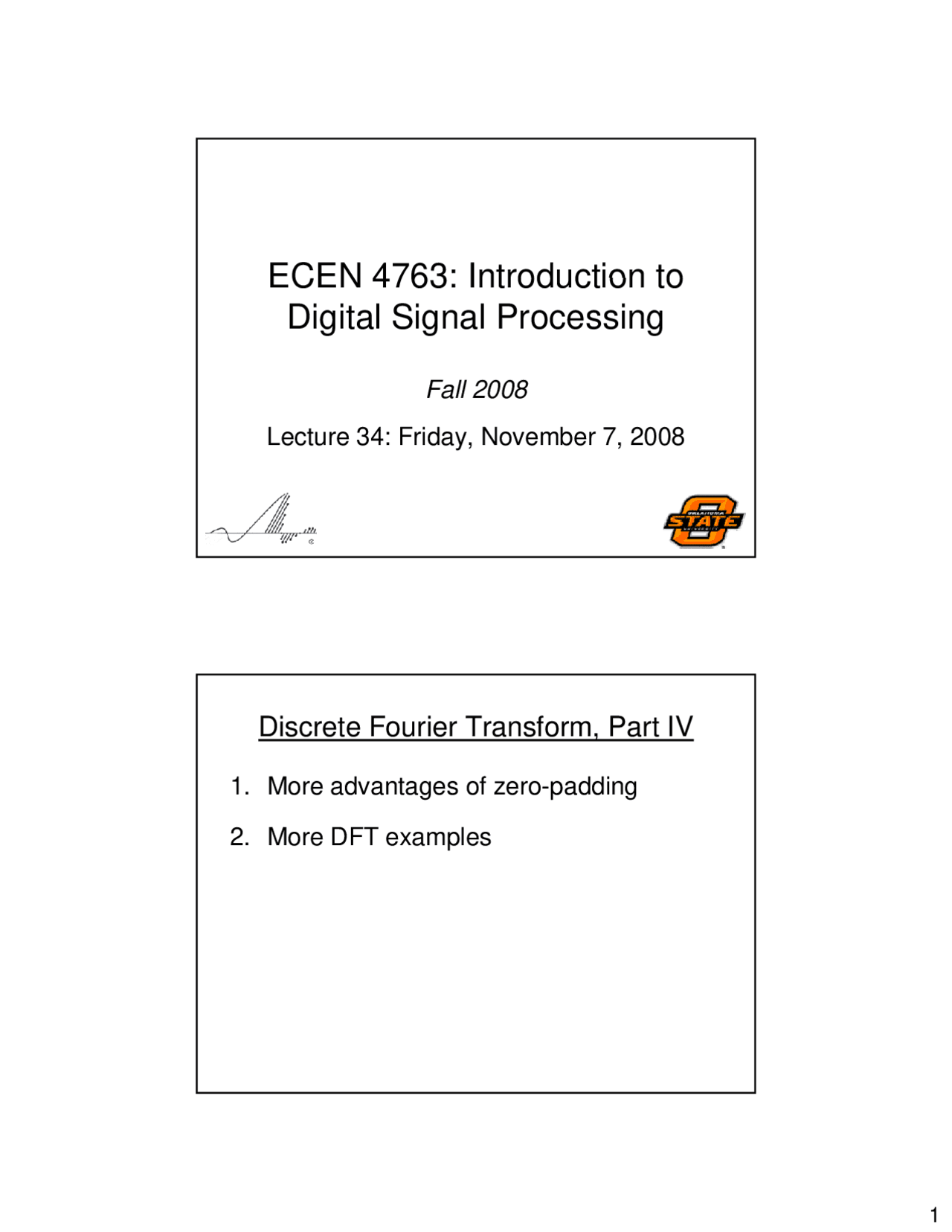 Discrete Fourier Transform Part Iv Lecture Slides Ecen 4763 Docsity