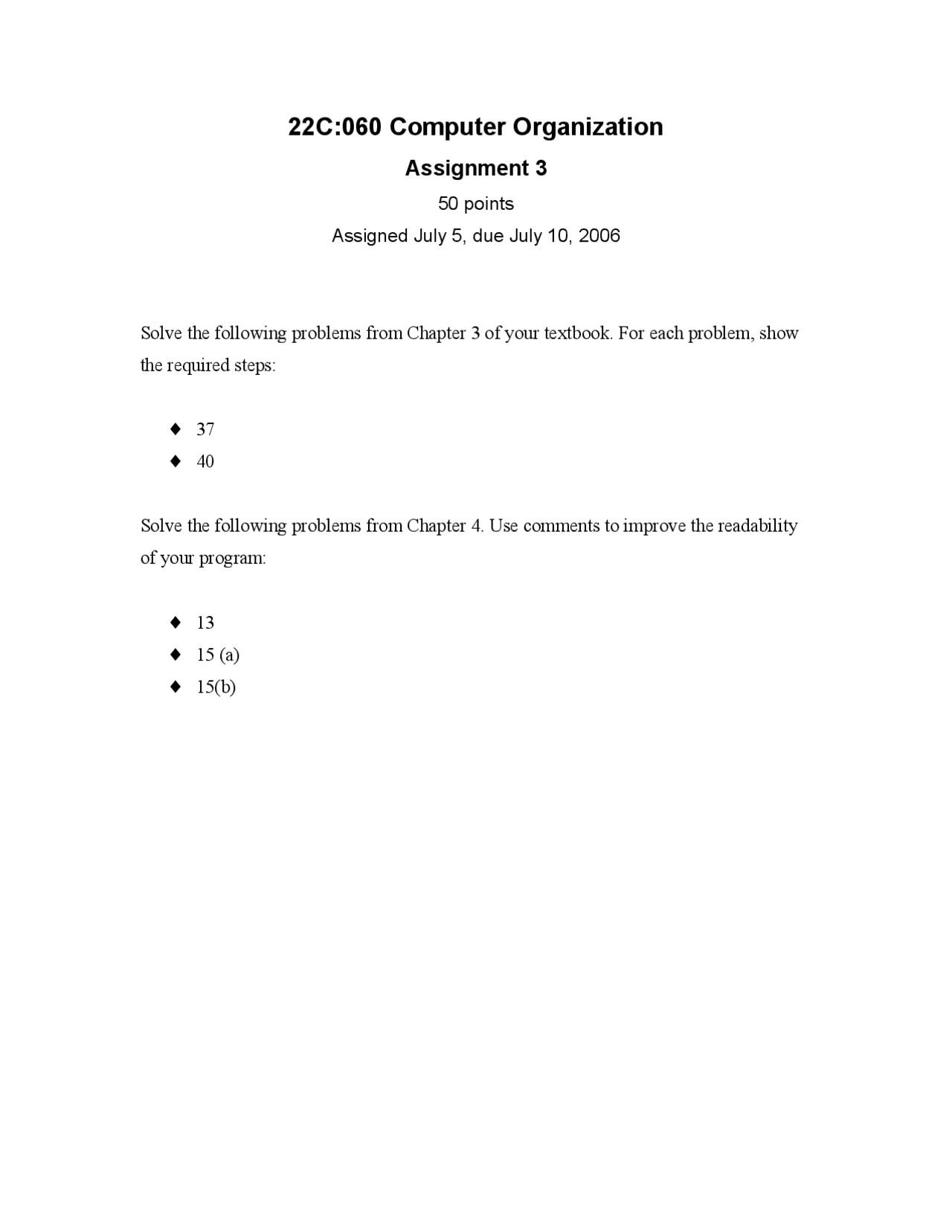 Computer Organization Assignment 3 for Chapter 3 and 4 - Prof. Sukumar Ghosh | Assignments ...