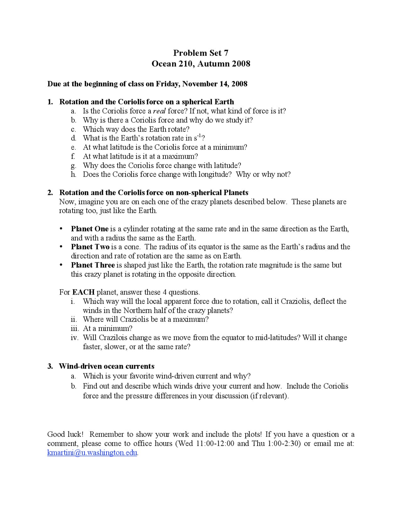 Ocean Circulation Problem Set 7 Ocean 210 Docsity