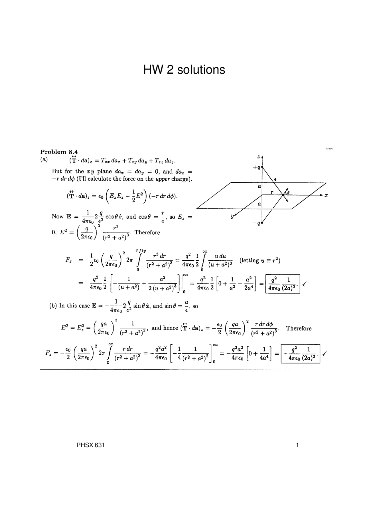 Homework 2 Solutions Electromagnetic Theory Phsx 631 Docsity