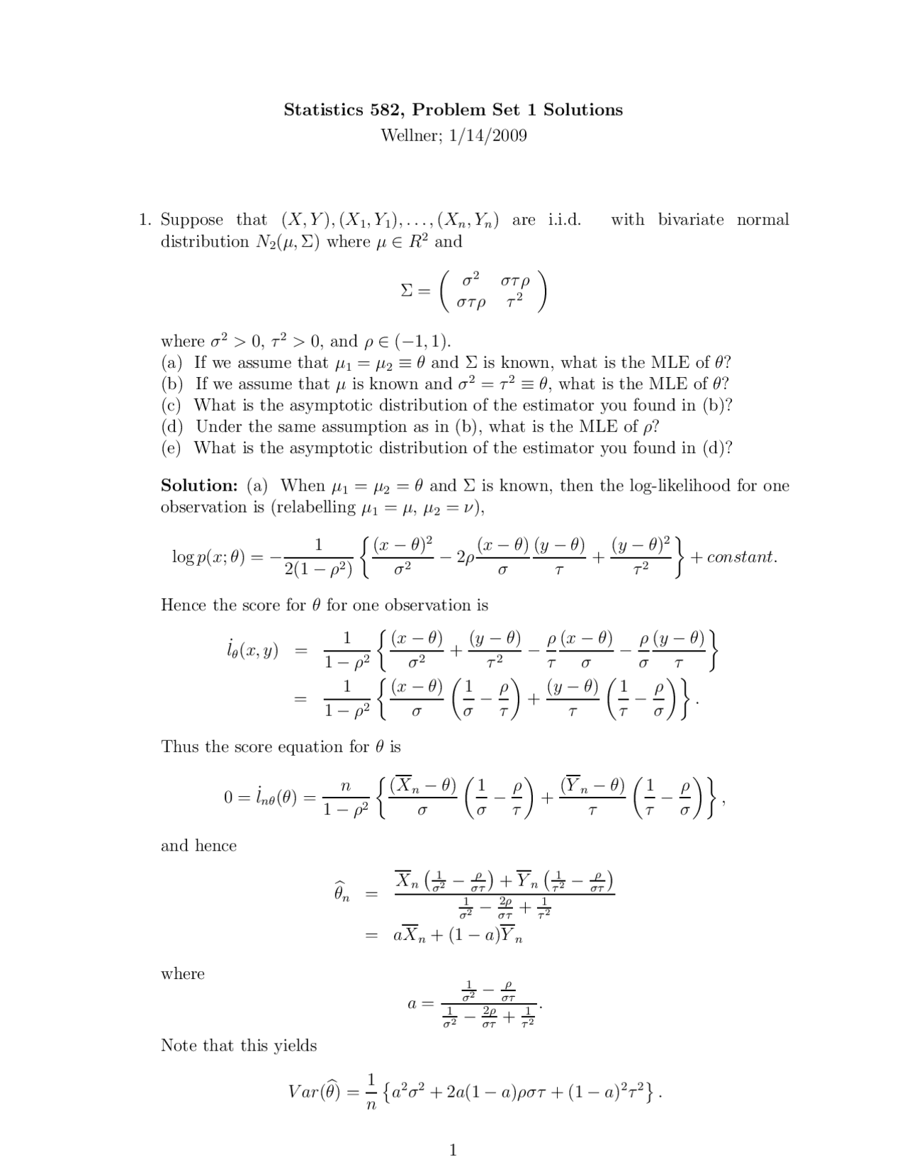 Problems Set Solutions Advanced Theory Statistical Inference Stat 581 Docsity