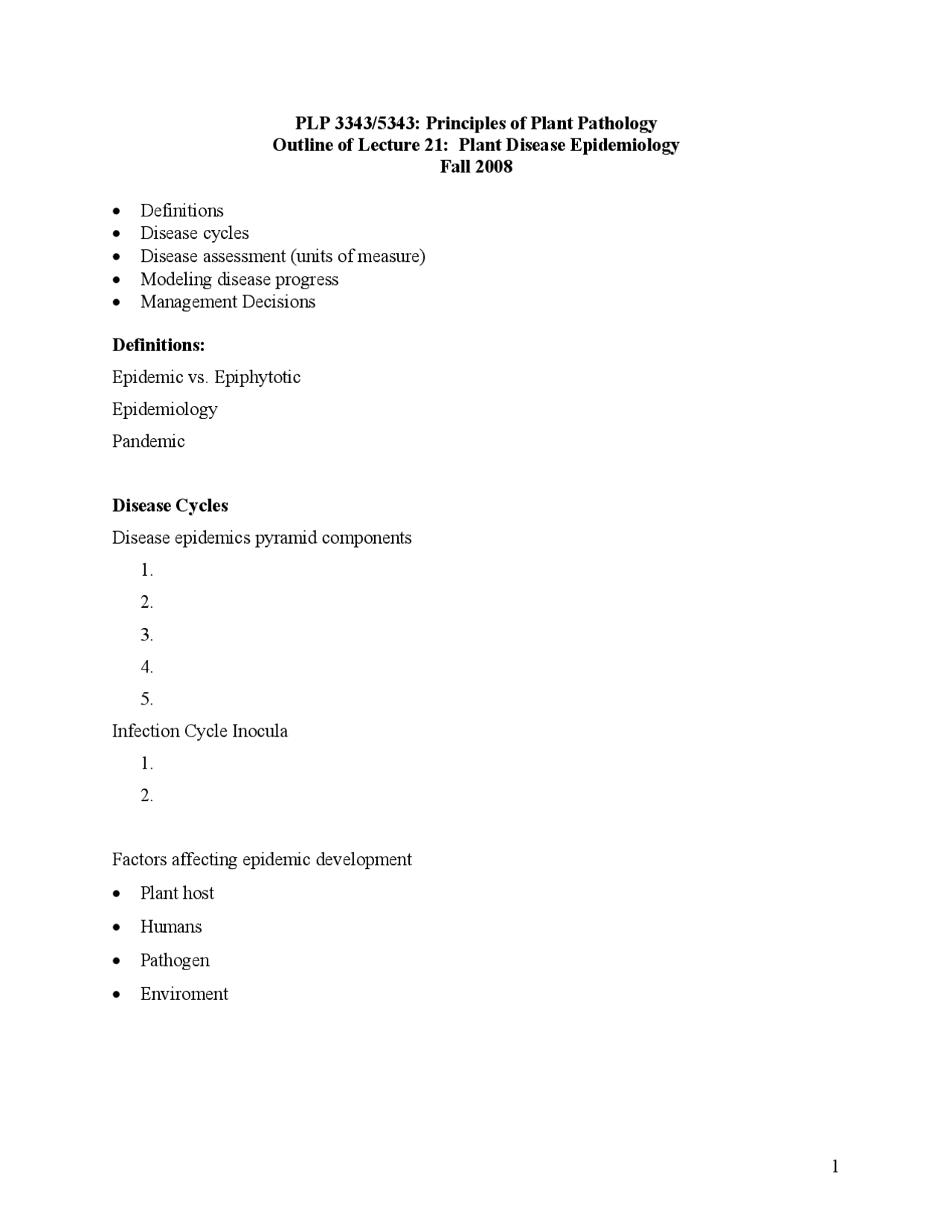 Plant Disease Epidemiology Outline - Principle of Plant Pathology | PLP ...