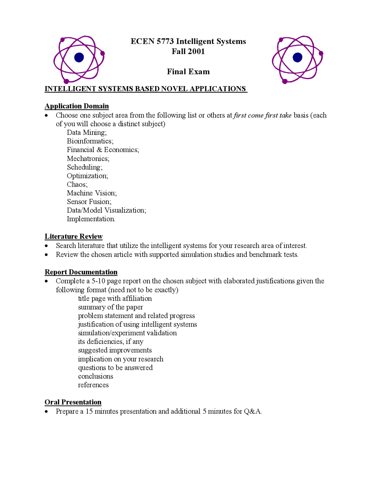 Review Sheet For Final Exam Intelligent Systems Ecen 5773 Docsity