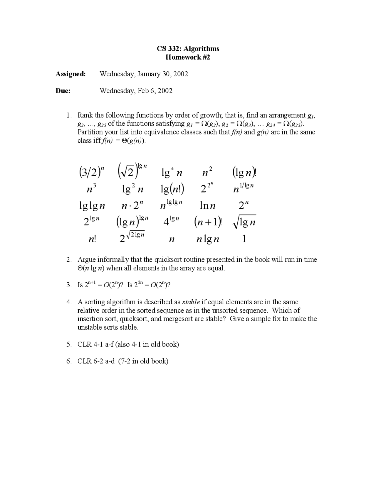 Homework 2 Algorithms Computer Science Cs 332 Assignments 8609