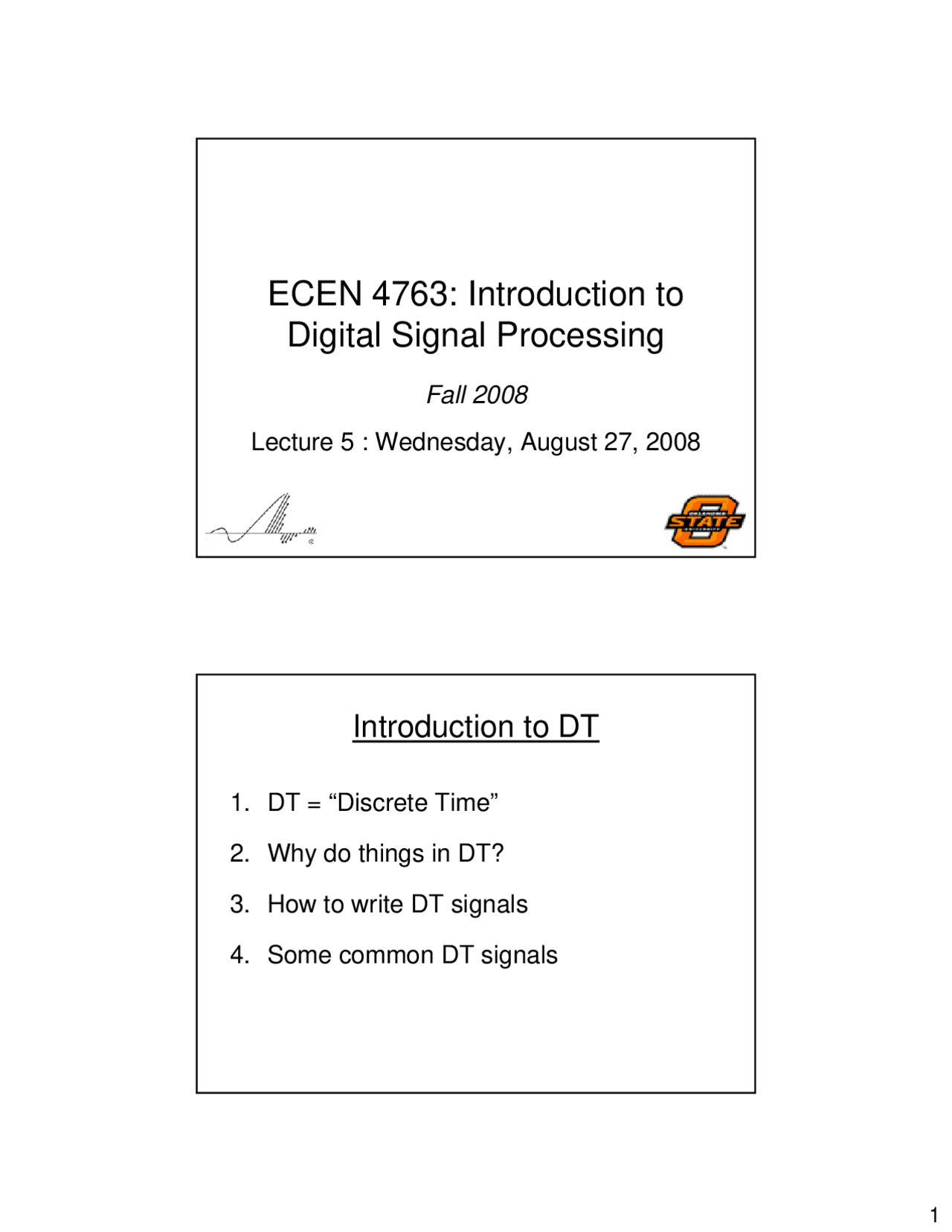 Introduction To Discrete Time Lecture Slides Ecen 4763 Docsity