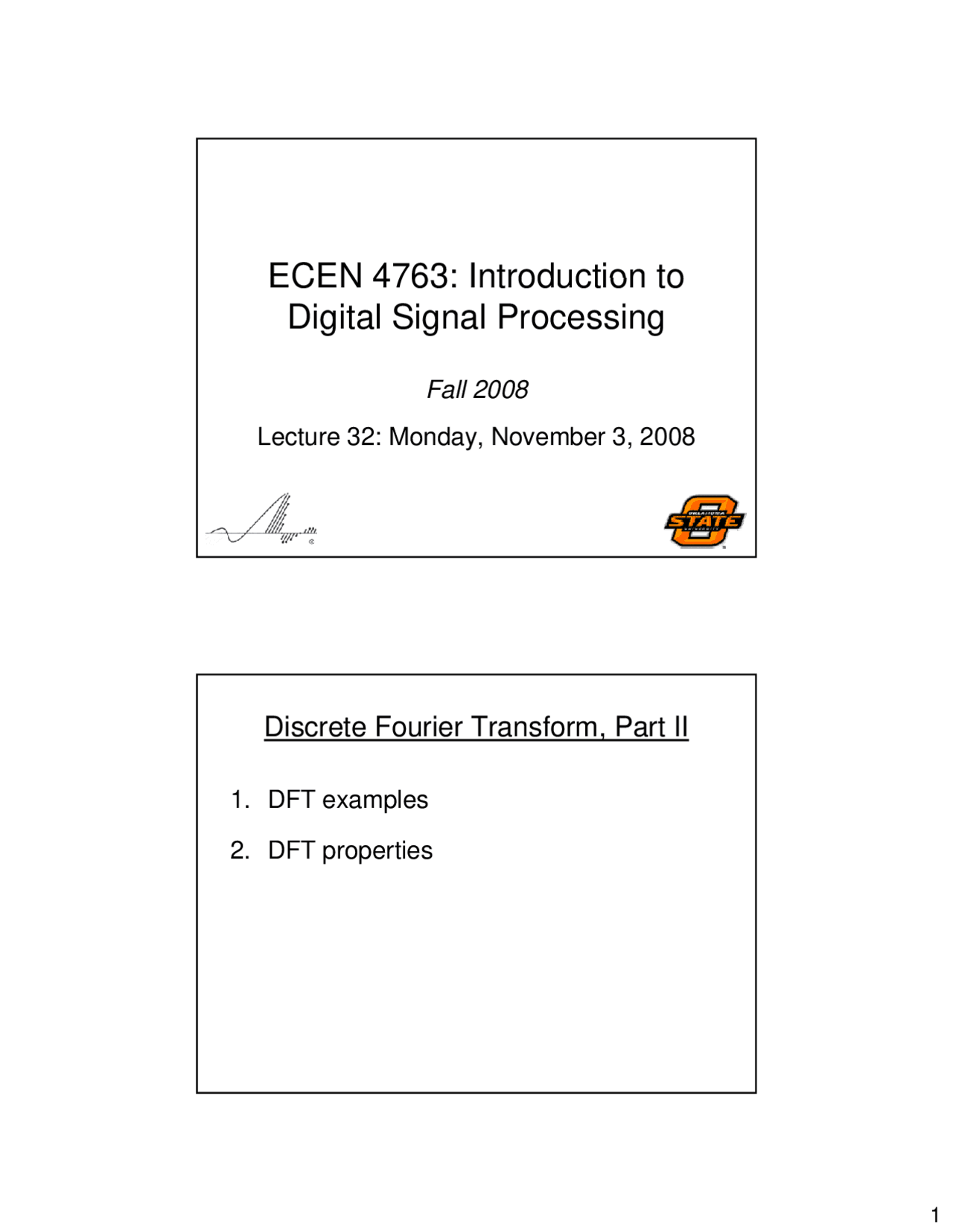 Lecture Slides On Discrete Fourier Transform Ii Ecen 4763 Docsity