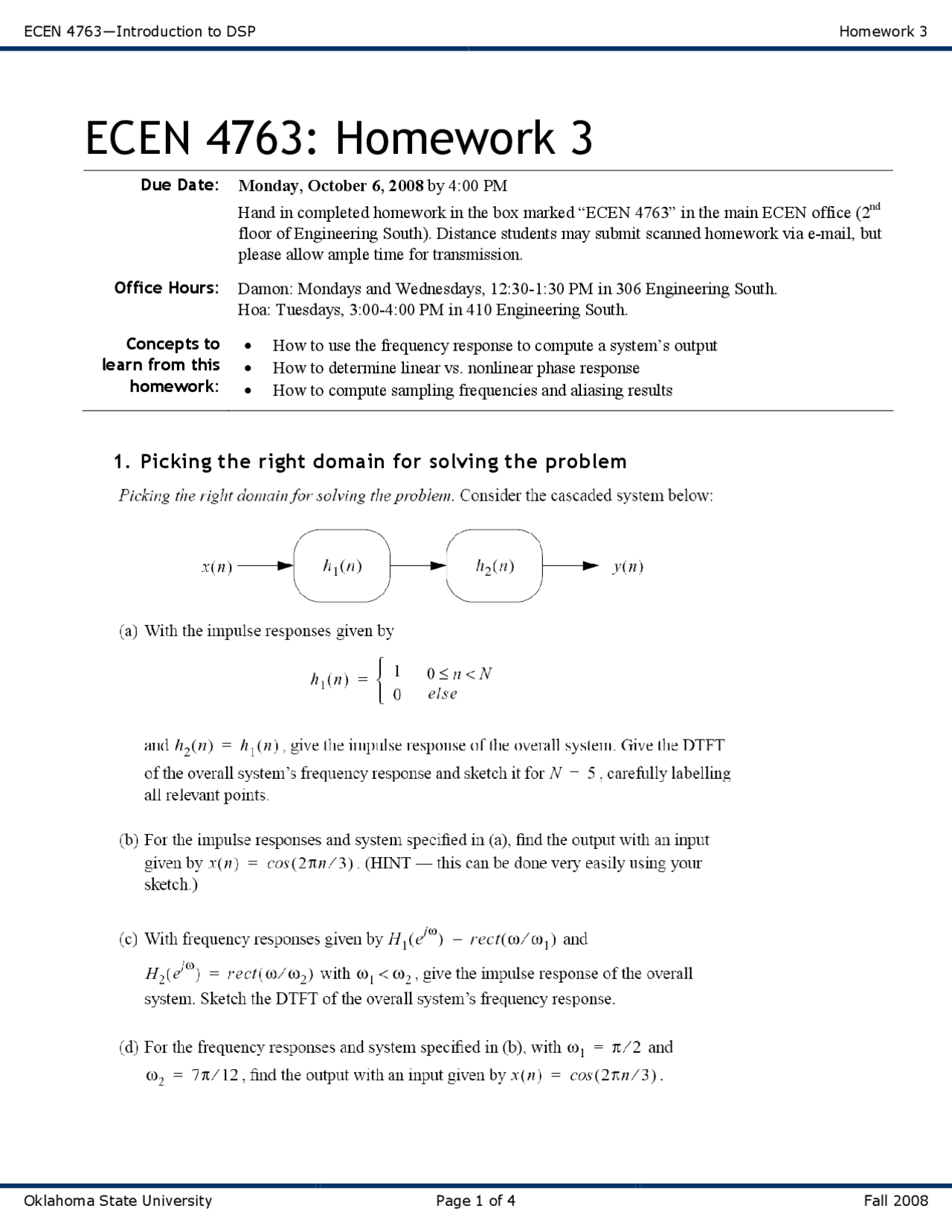 Introduction To Digital Signal Processing Homework 3 Ecen 4763