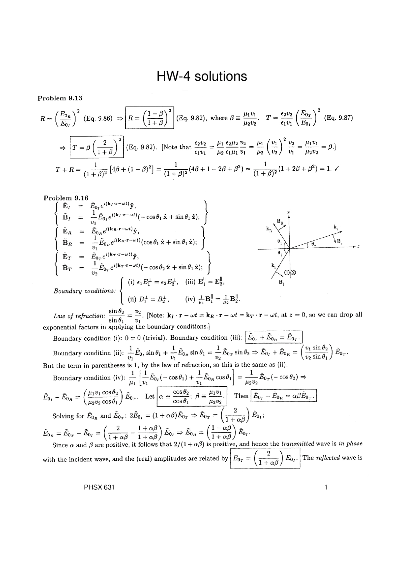 Homework 4 Solutions Electromagnetic Theory Phsx 631 Docsity