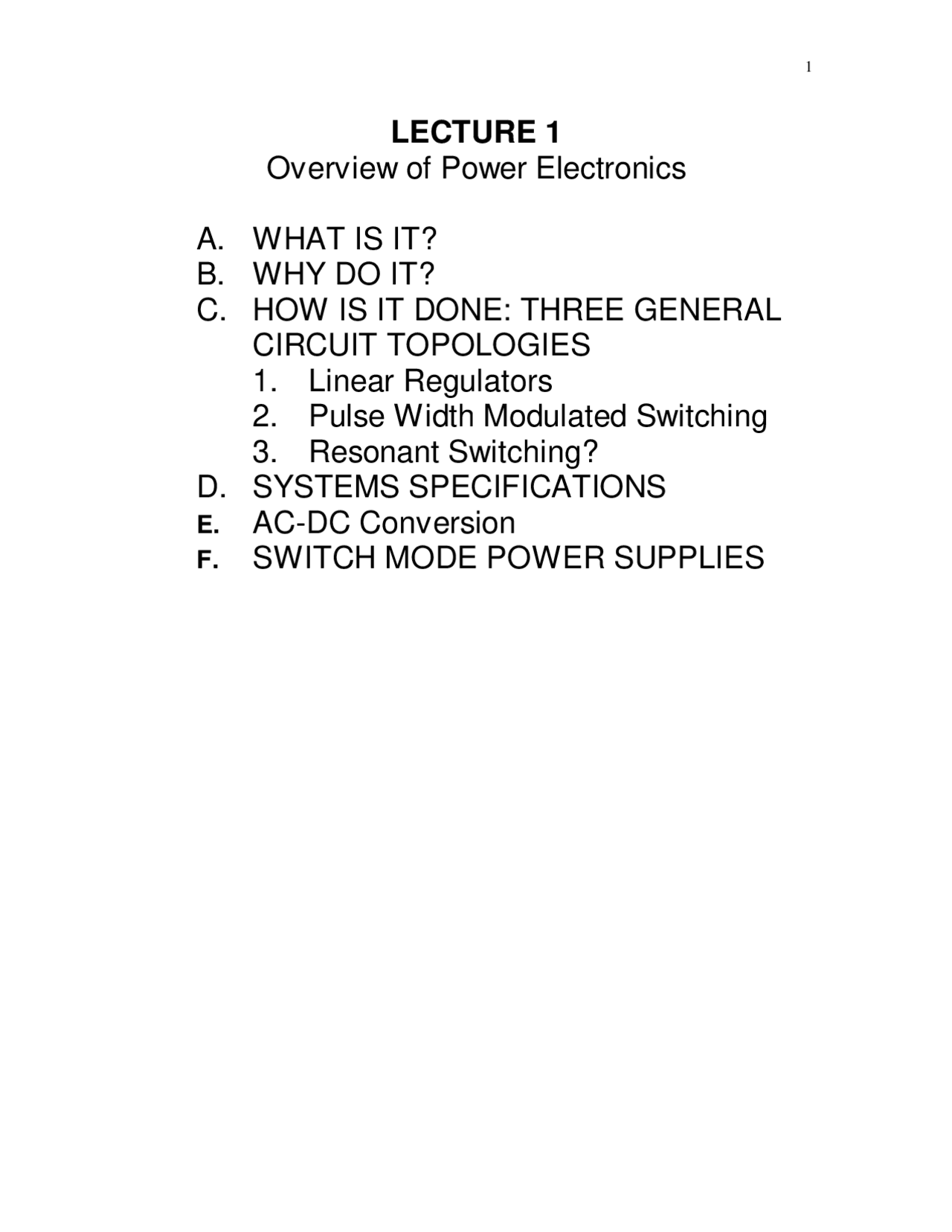 Overview Of Power Electronics Notes Ece 562 Docsity
