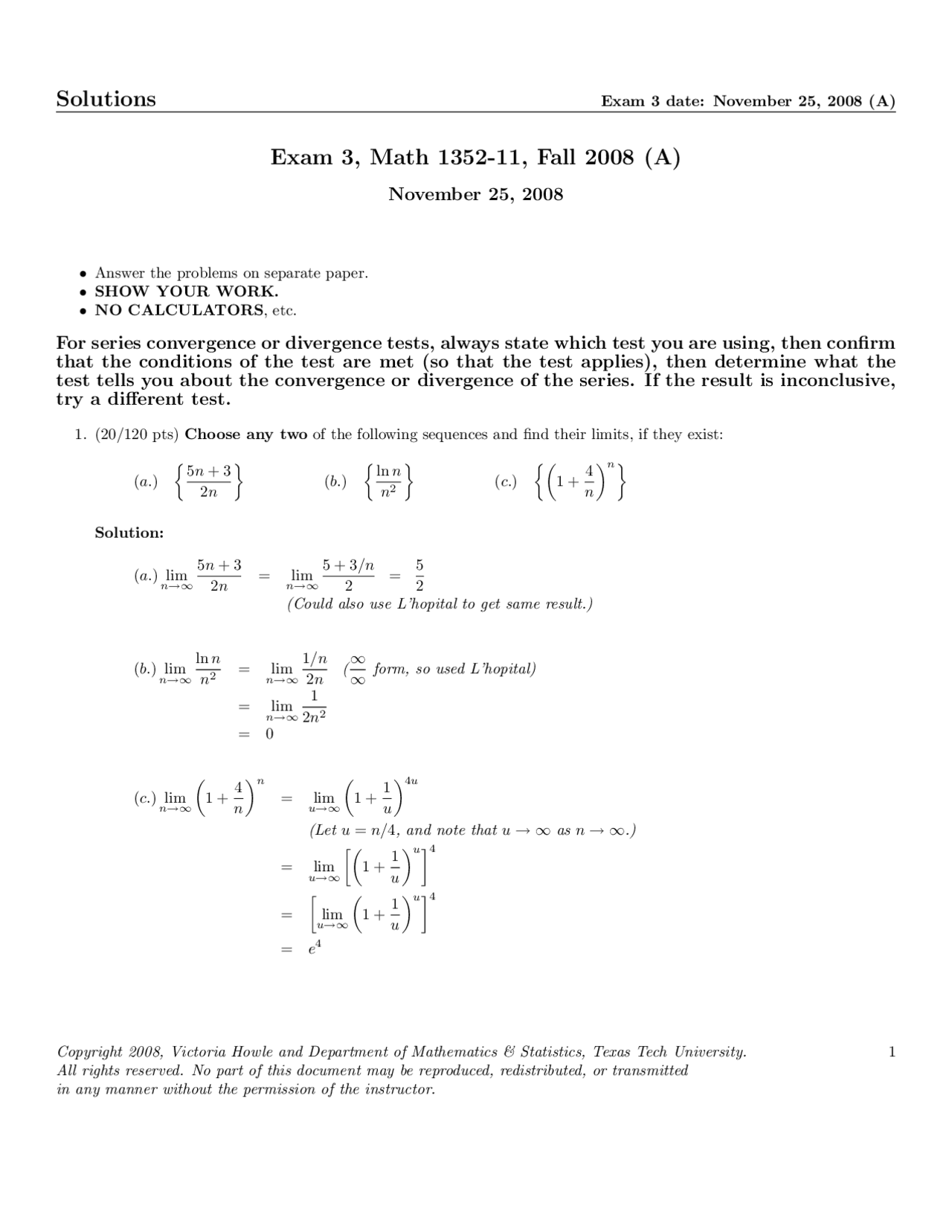 7 Questions With Solution Of Calculus Ii Exam 3 Math 1352 Docsity