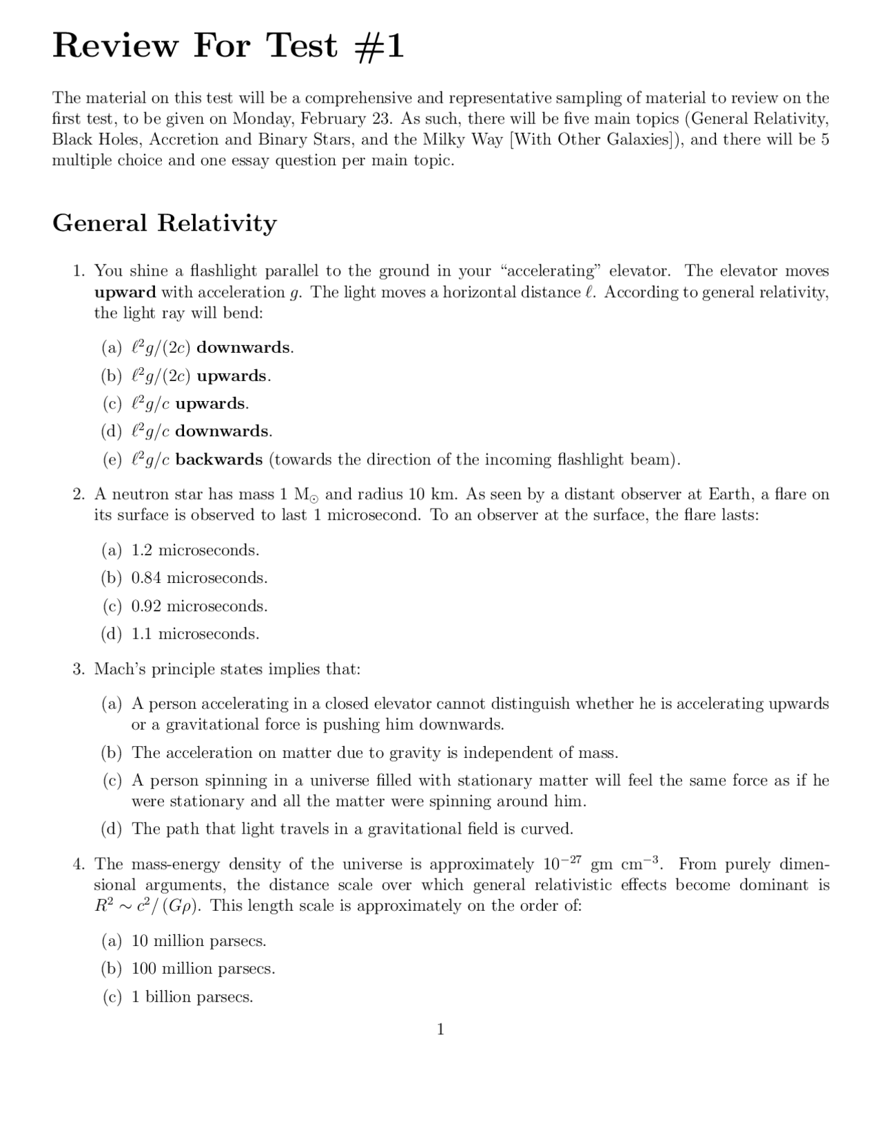 Introduction To Astrophysics Ii Review For Test 1 Astr 2120 Docsity