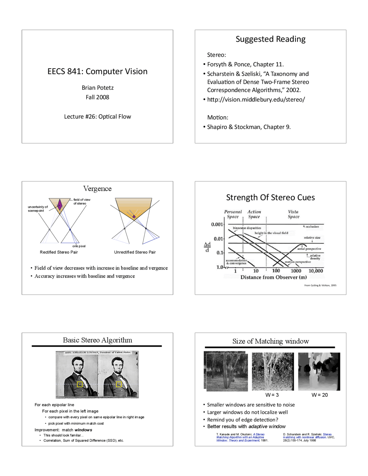 Lecture Slides On Optical Flow Computer Vision Eecs 841 Docsity