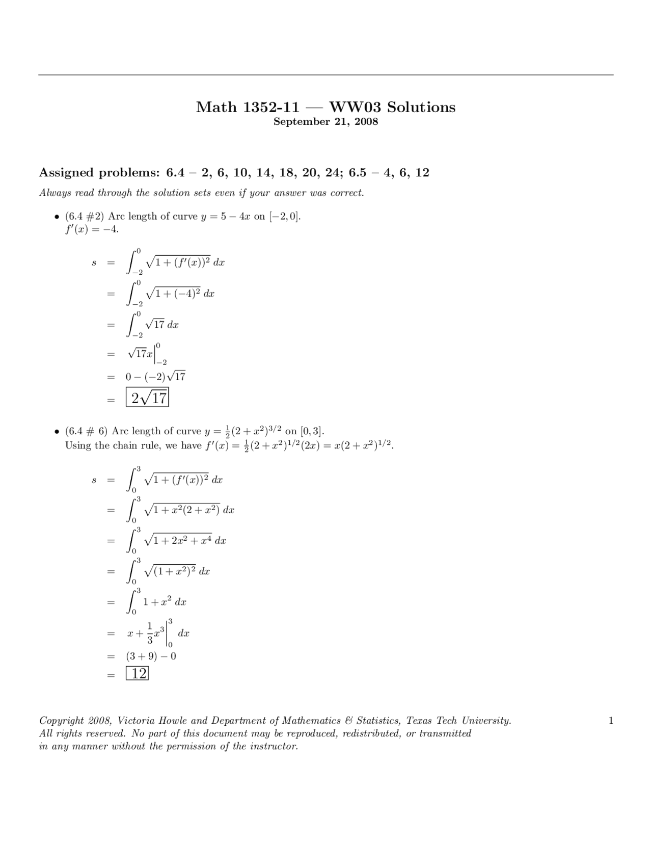 Solutions about assigned problems about Calculus II | MATH 1352 - Docsity