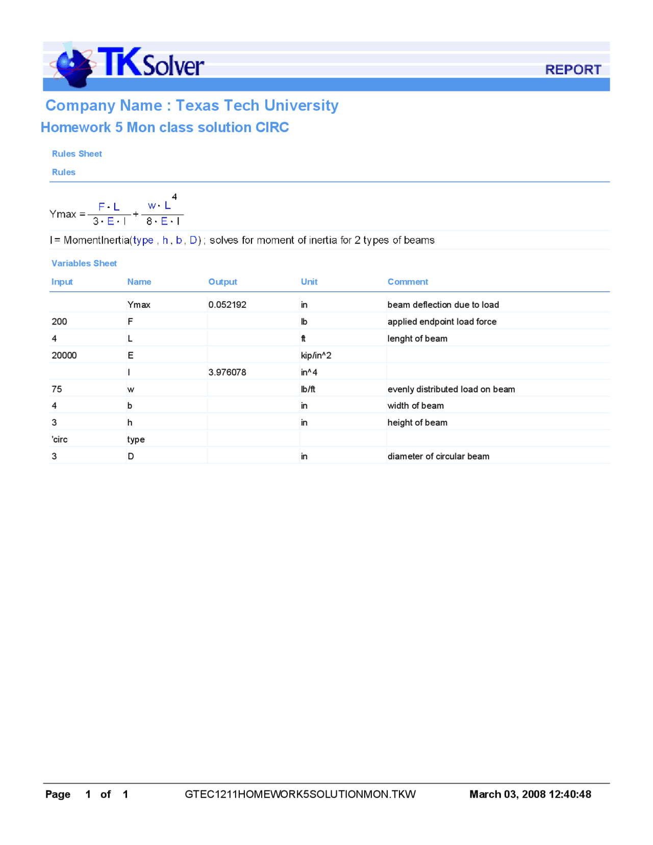 Two Types of the Beam in the Moments of the Inertia - Assignment 5 | GTEC 1211 - Docsity
