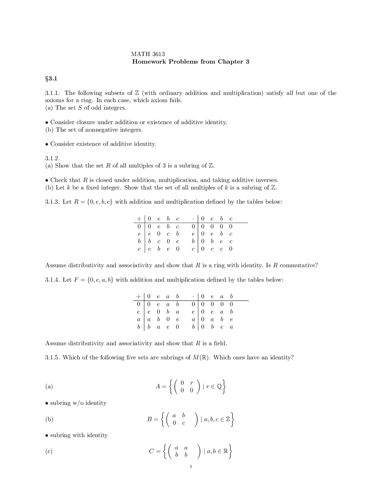 Homework Practice Problems Introduction To Modern Algebra Math 3613