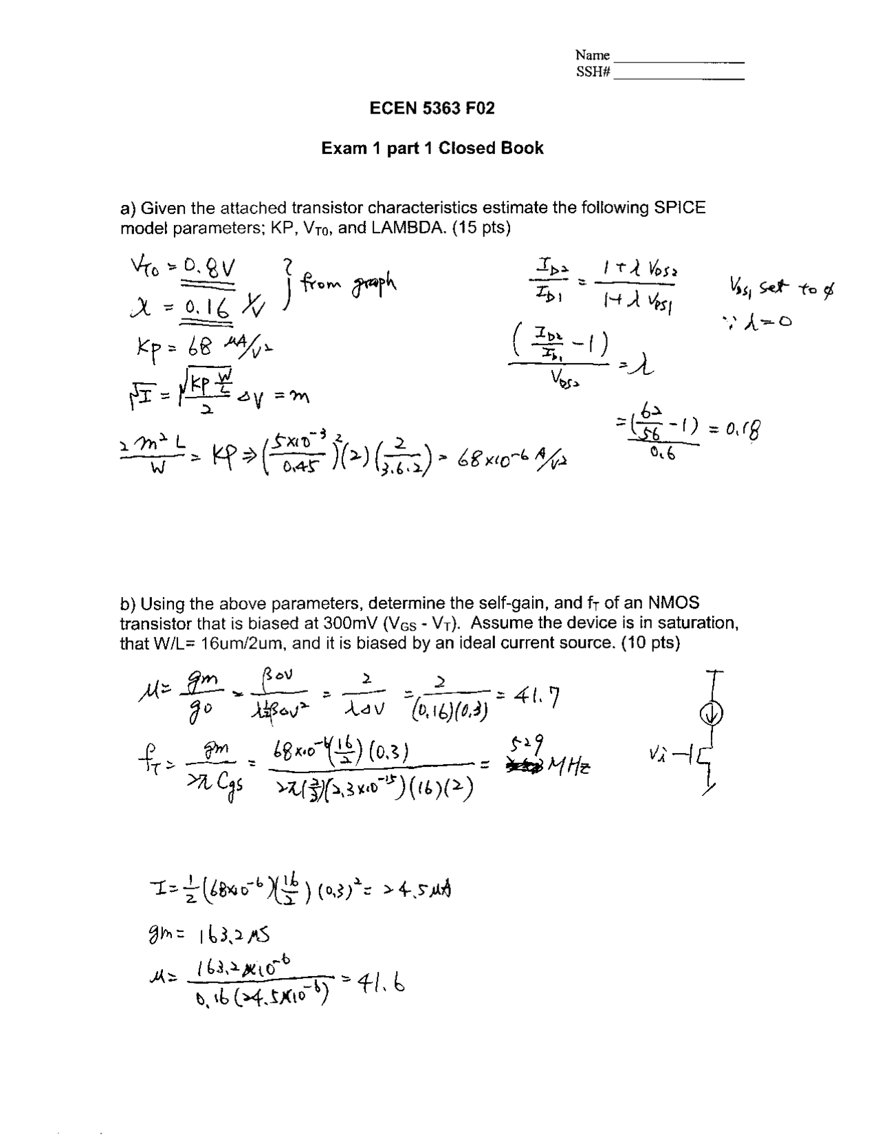 Practice Exam 1 On Cmos Analog Integrated Circuit Design Ecen 5363