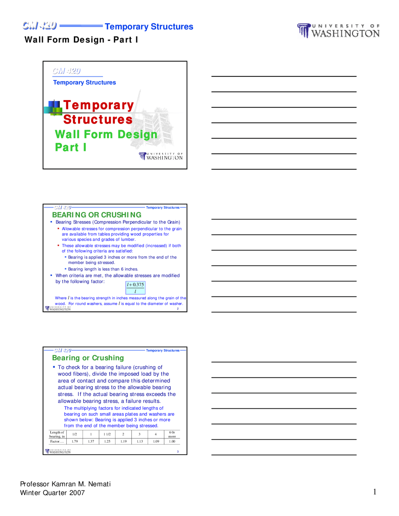 Temporary Structures, Wall Form Design Part I | CM 420 - Docsity