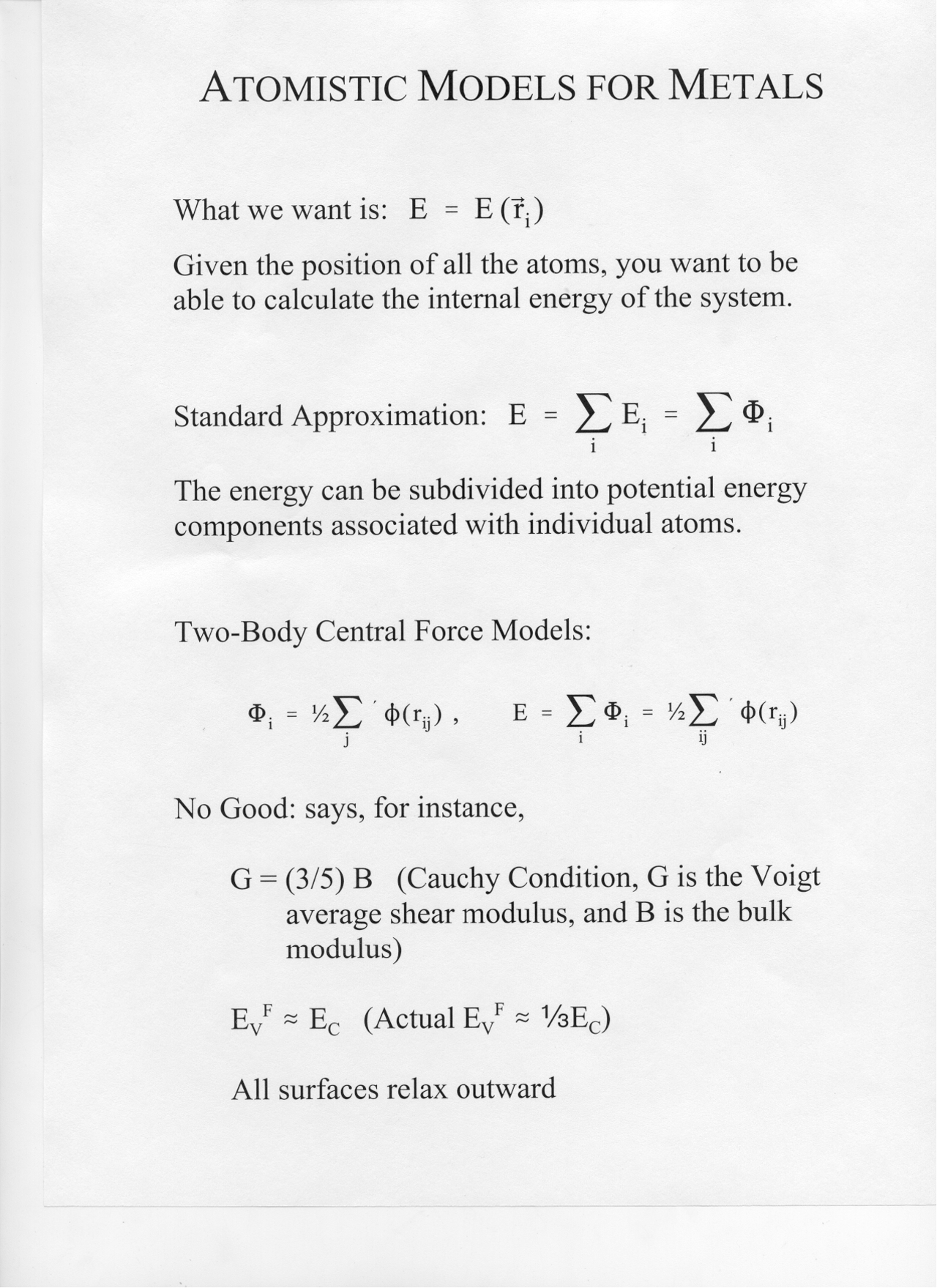 Atomistic Models for Metals - Notes | MSE 627 | Study notes Materials ...