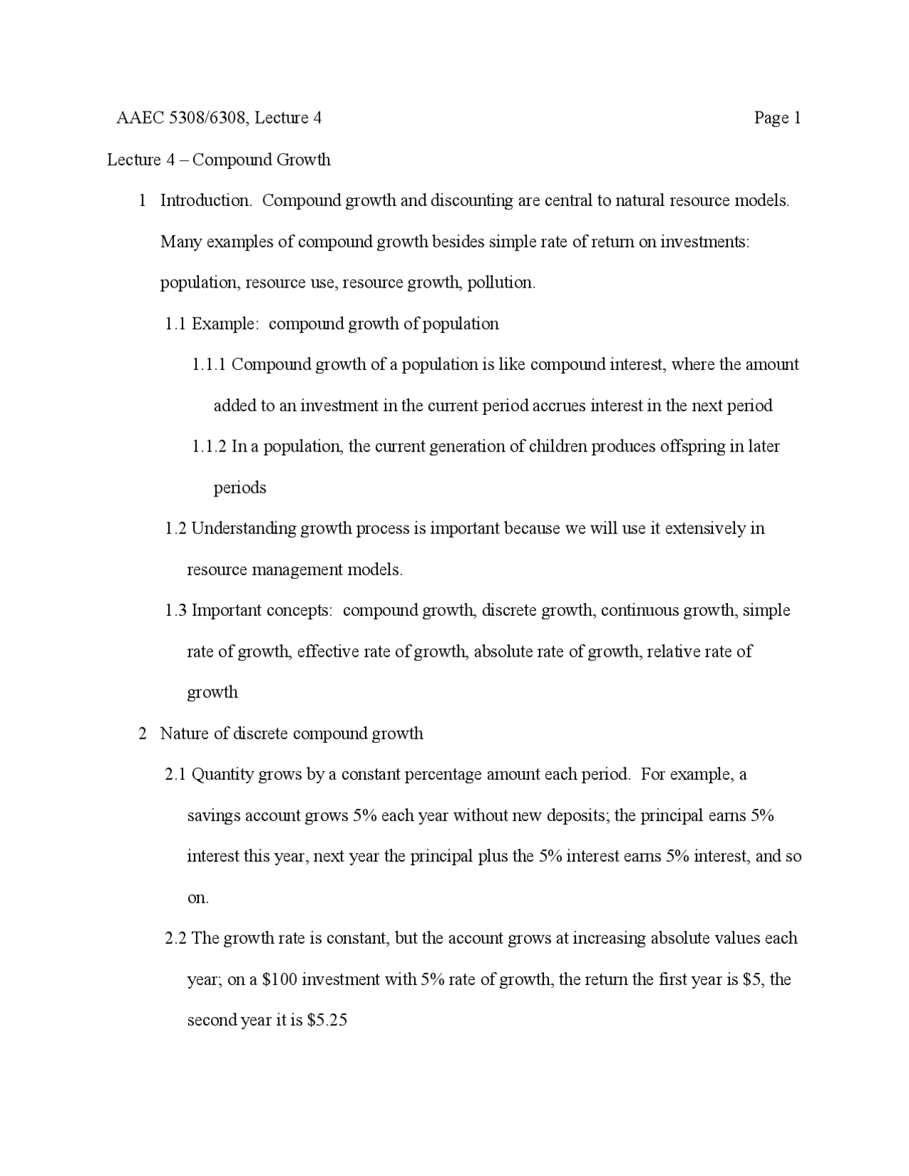 Compound Growth - Natural Resource Economics | AAEC 5308 - Docsity