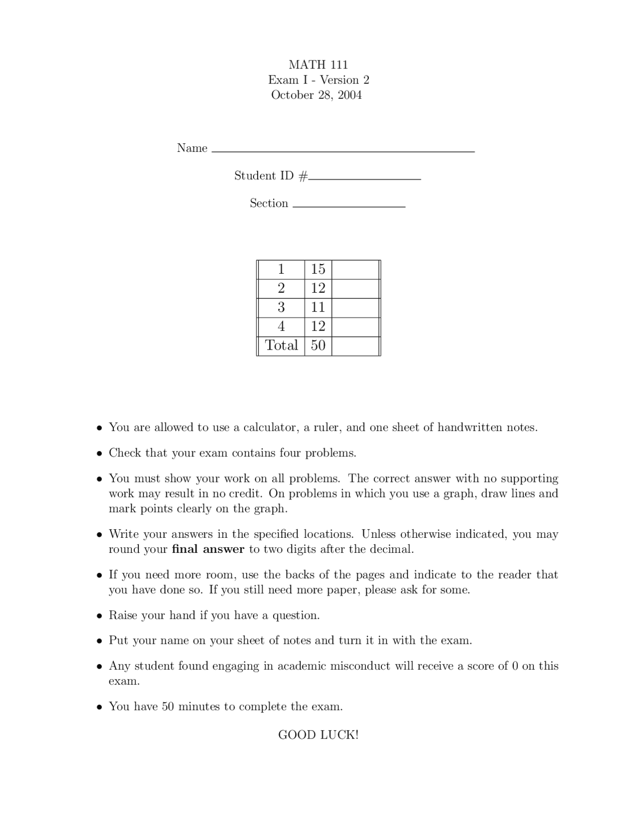 Algebra With Application For Exam 1 Math 111 Docsity