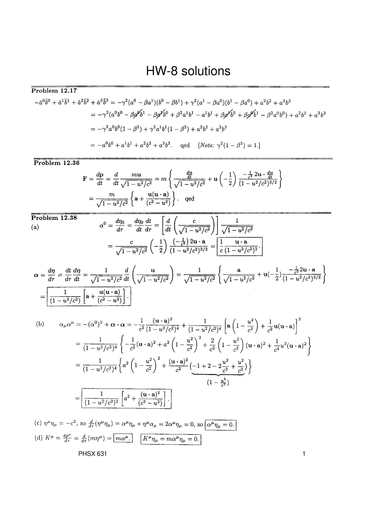 Homework 8 Solution Electromagnetic Theory Phsx 631 Docsity