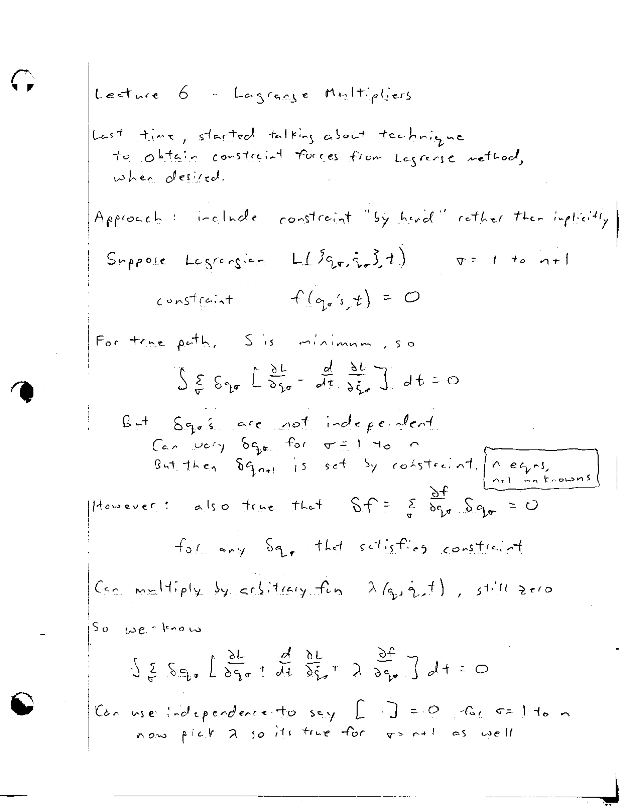Handwritten Notes For Lagrange Multipliers Phys 5210 Docsity