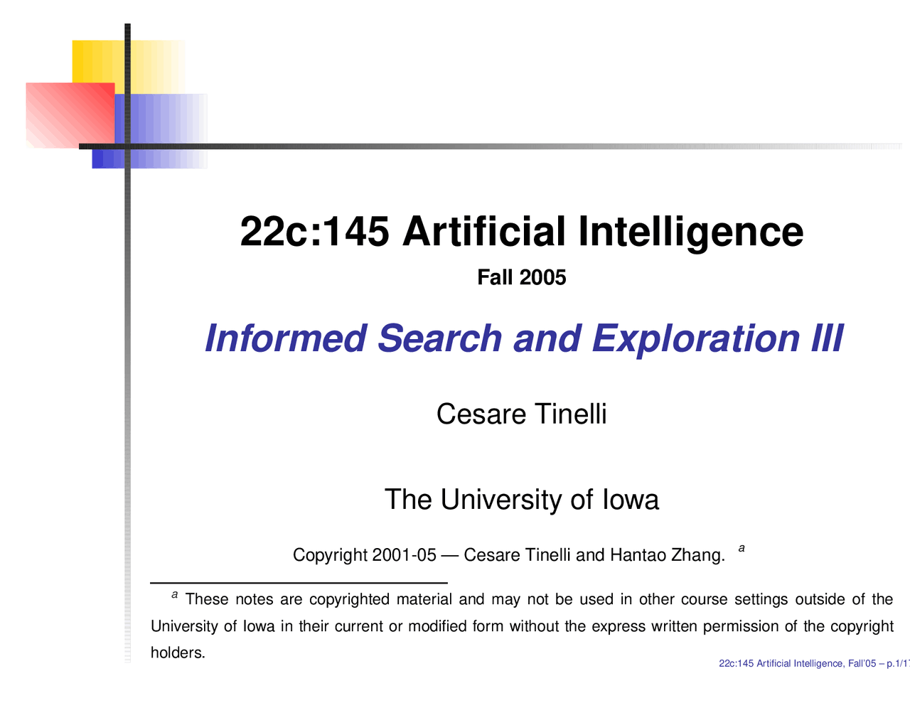 Informed Search And Exploration Iii Lecture Slides 22c 145 Docsity 