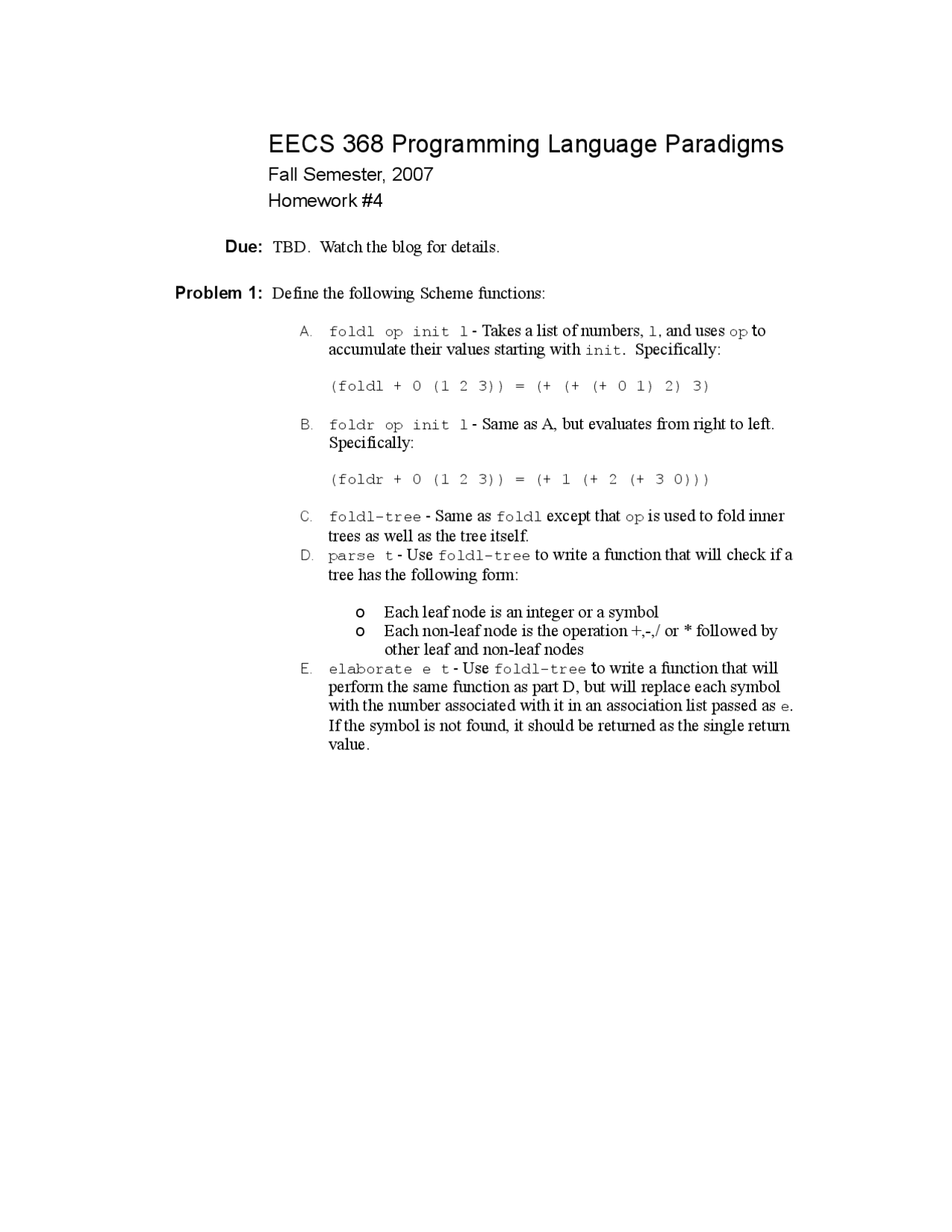 Homework 3 Problems For Programming Language Technology Eecs 368 Docsity