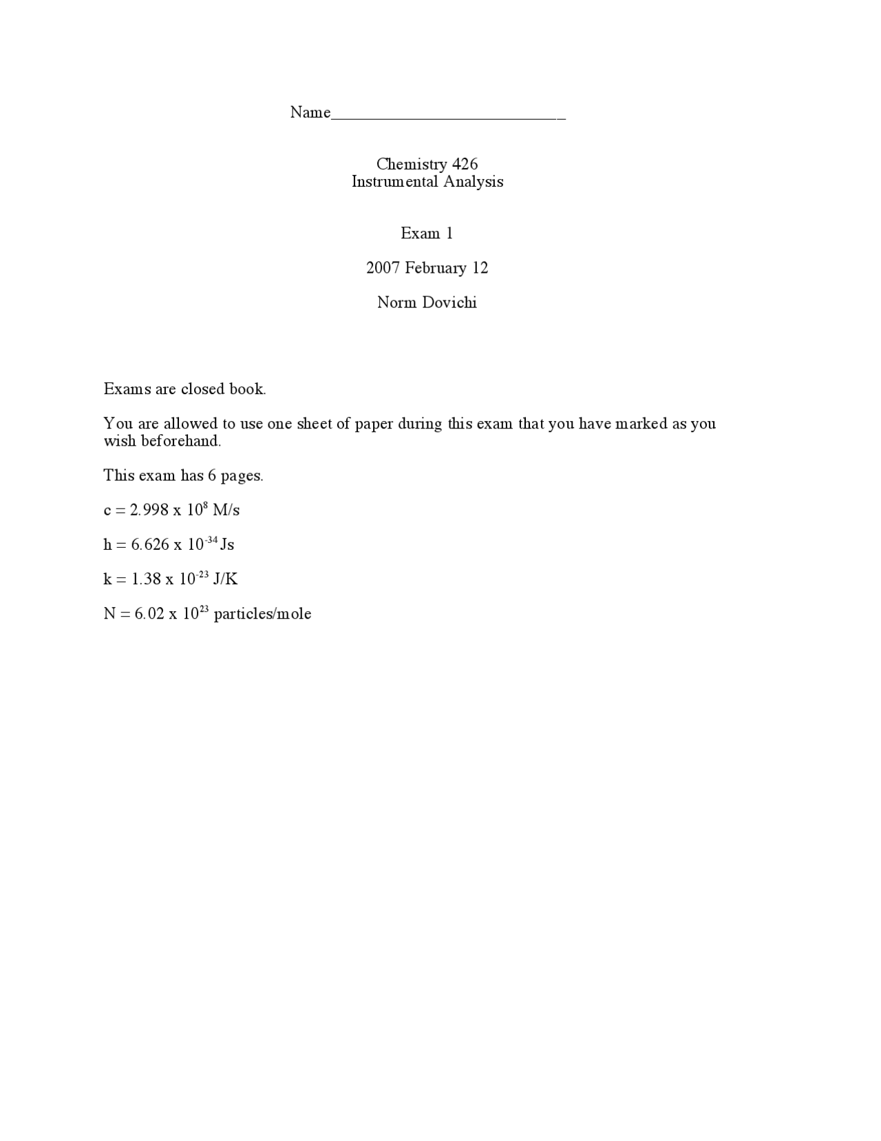 Exam 1 Questions Instrumental Analysis Chem 426 Docsity