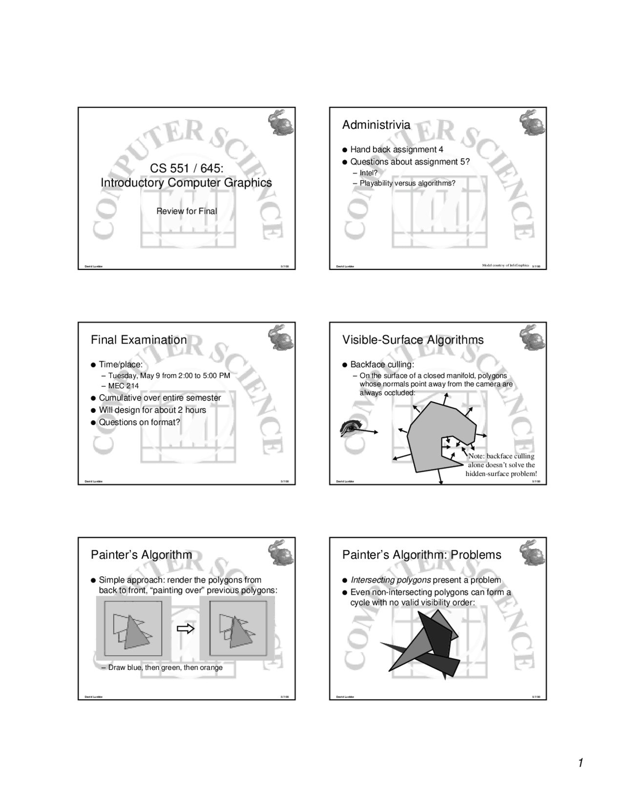 Visible Surface Algorithms Lecture Slides Cs 5501 Docsity