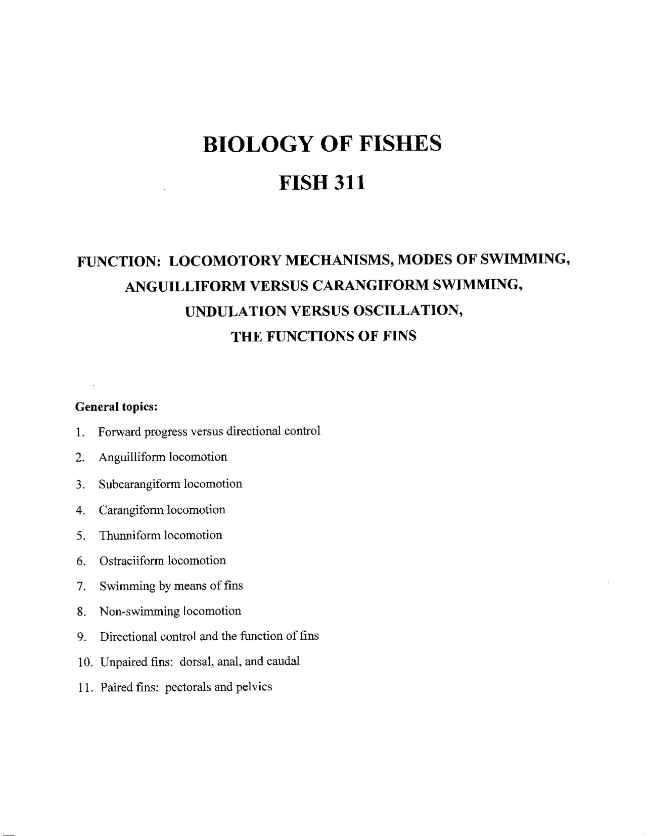 Biology of Fishes - Locomotory Mechanisms, Modes of Swimming | FISH 311 ...