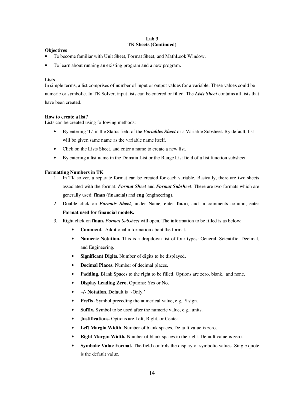 Laboratory 3 : TK Sheets, Format Sheet | GTEC 1211 - Docsity