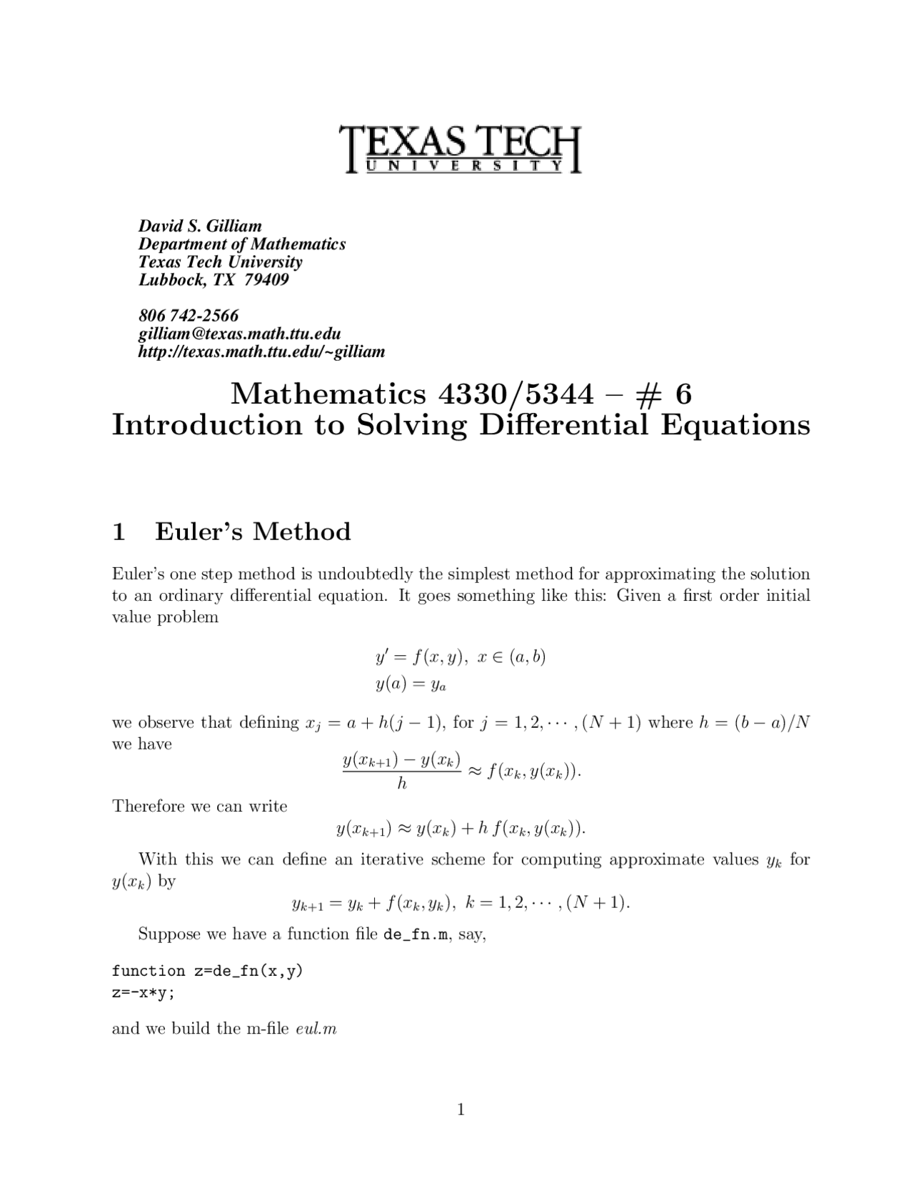 Introduction To Solving Differential Equations Math 4330 Docsity