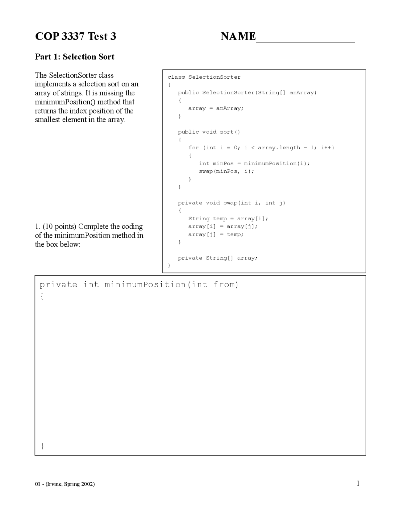Practice Exam 3 Computer Programming Ii Cop 3337 Docsity
